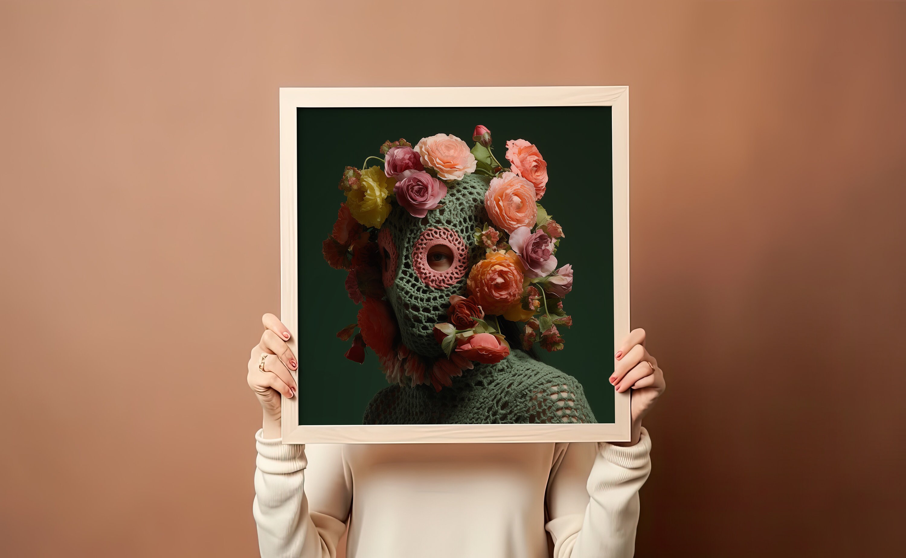 Knitted Flowers Gangster Art Crochet Face Mask Balaclava Neck Gaiter ...