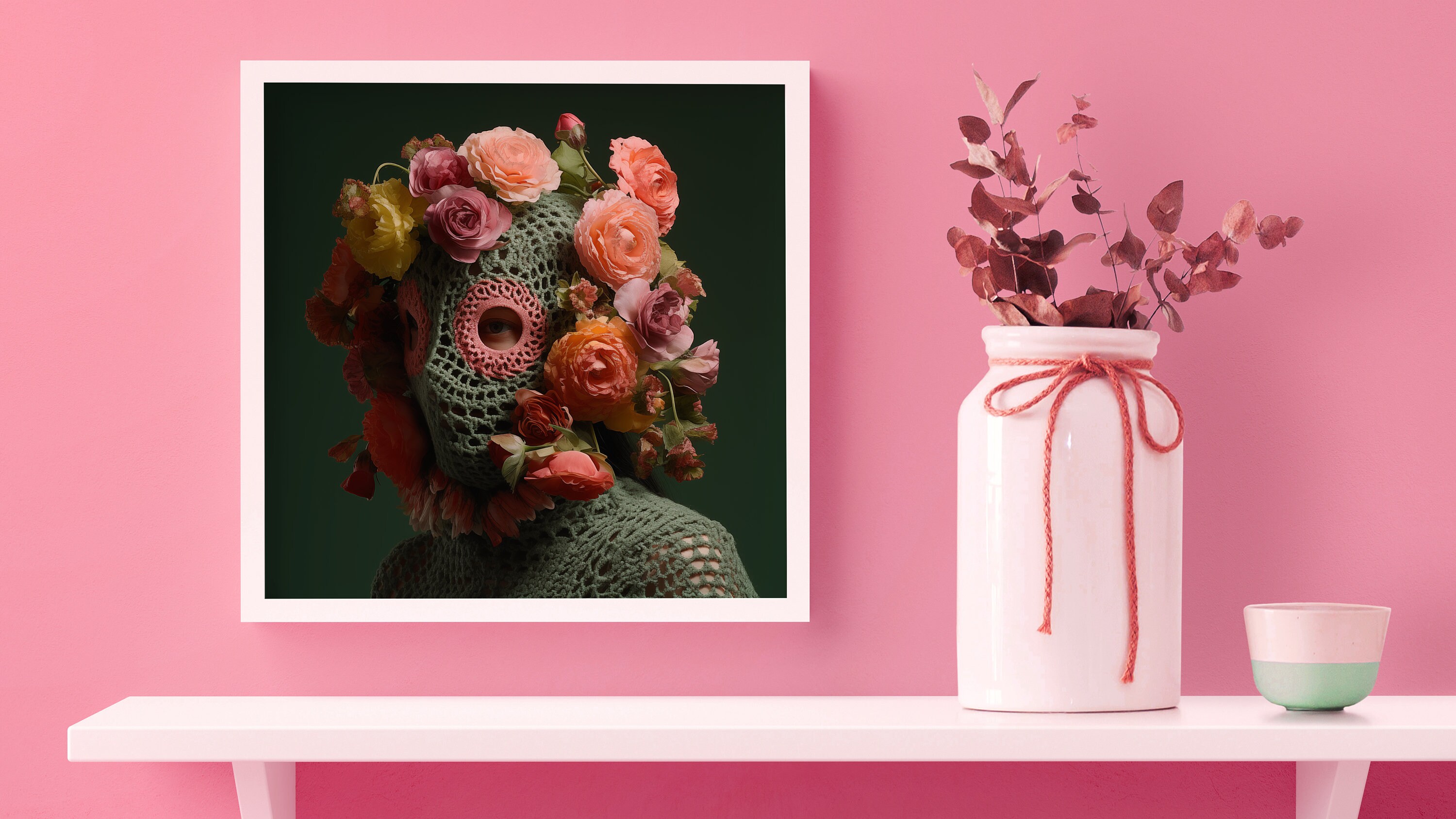 Knitted Flowers Gangster Art Crochet Face Mask Balaclava Neck Gaiter ...