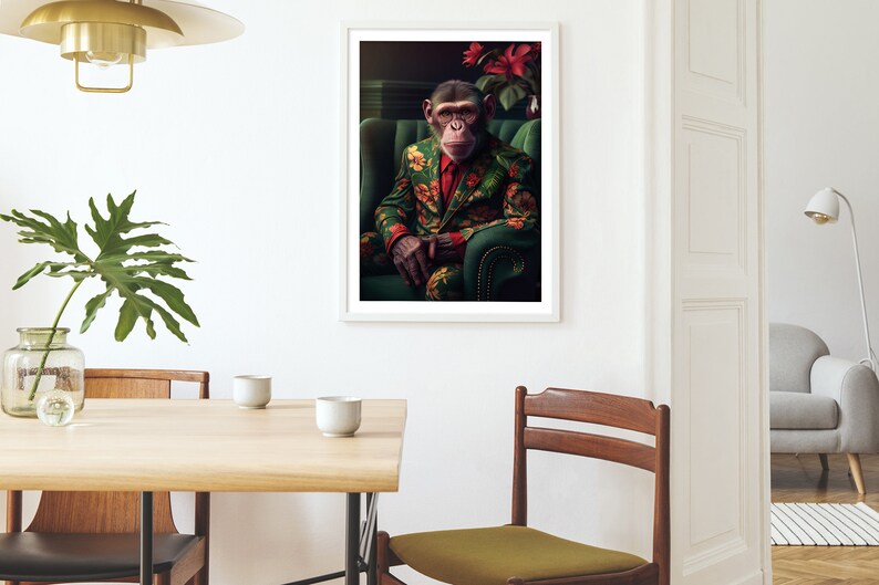 Digital Anthropomorphic Monkey Portrait Print Wall Art Poster, Primate ...