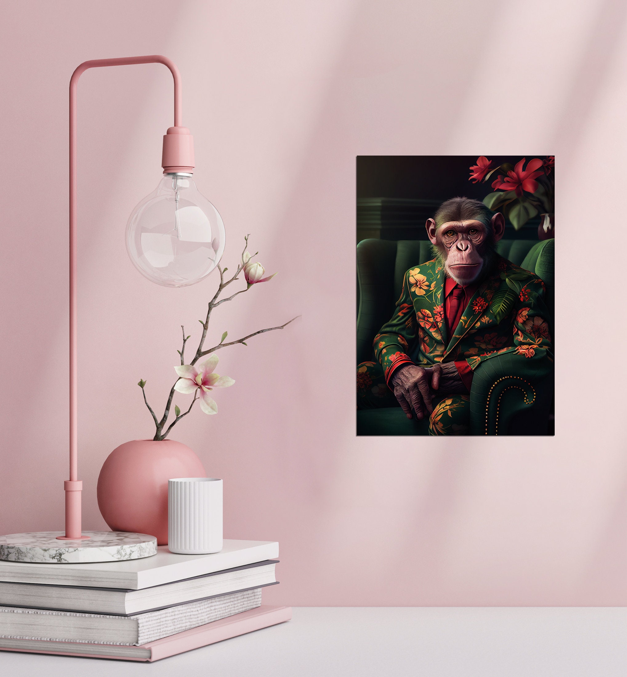 Digital Anthropomorphic Monkey Portrait Print Wall Art Poster, Primate ...