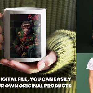 Digital Anthropomorphic Monkey Portrait Print Wall Art Poster, Primate ...