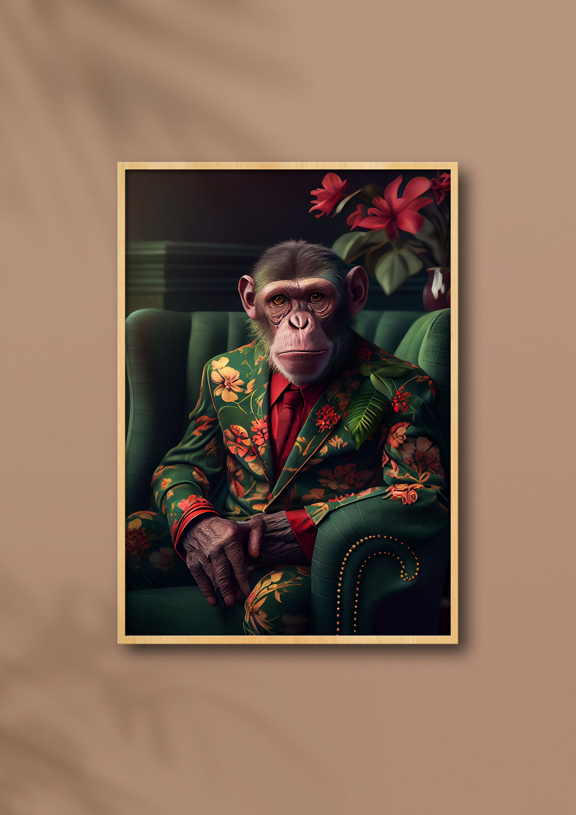 Digital Anthropomorphic Monkey Portrait Print Wall Art Poster, Primate ...