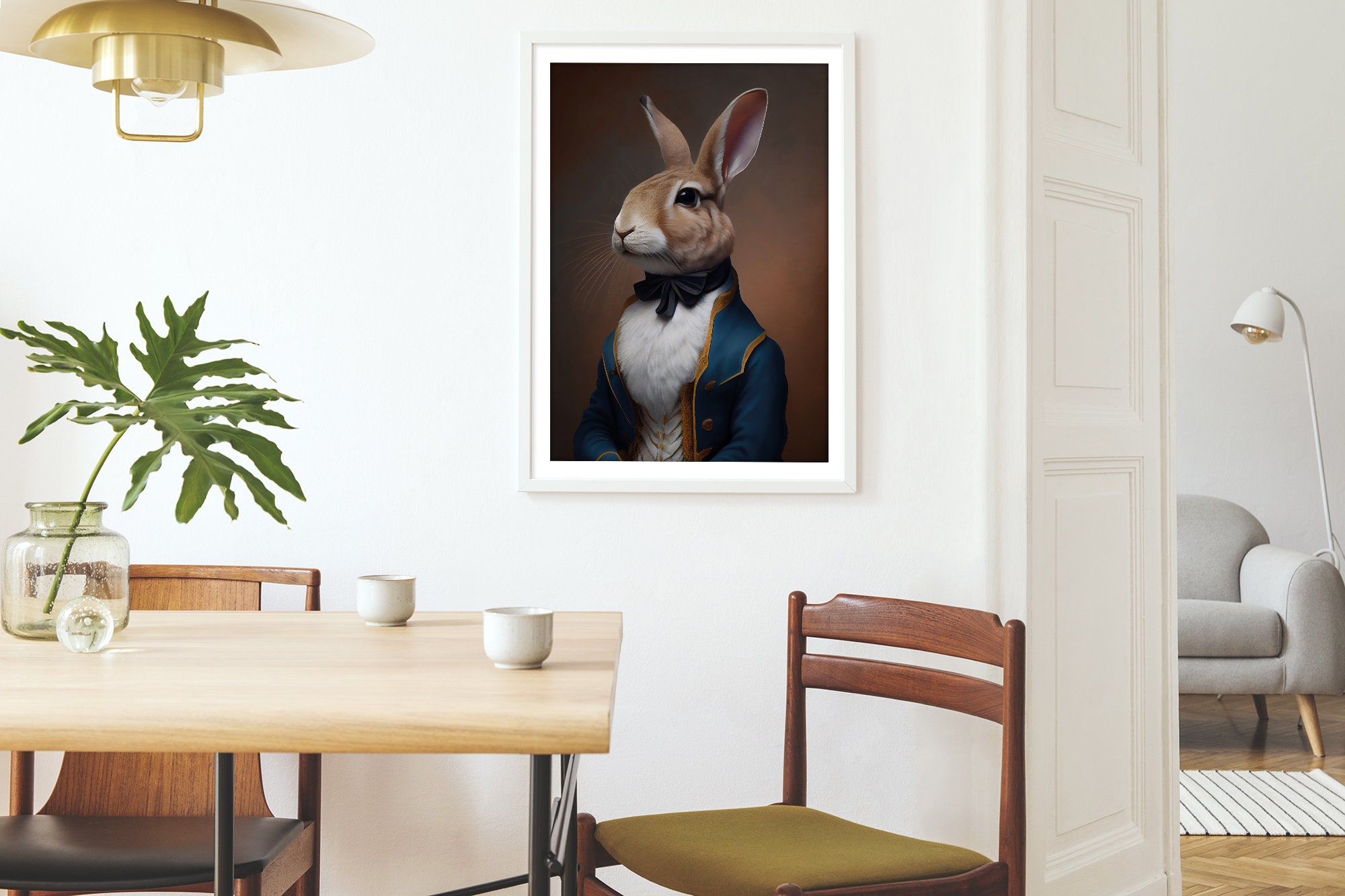 Digital Anthropomorphic Rabbit Portrait, Hare Art, Rabbit Hare Print ...