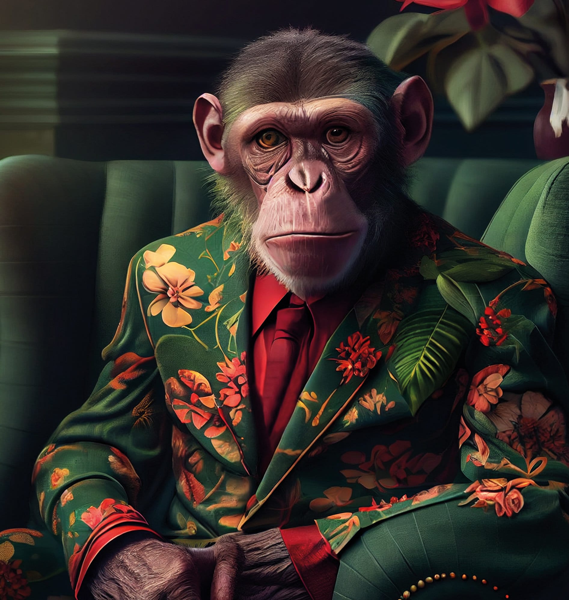 Digital Anthropomorphic Monkey Portrait Print Wall Art Poster, Primate ...