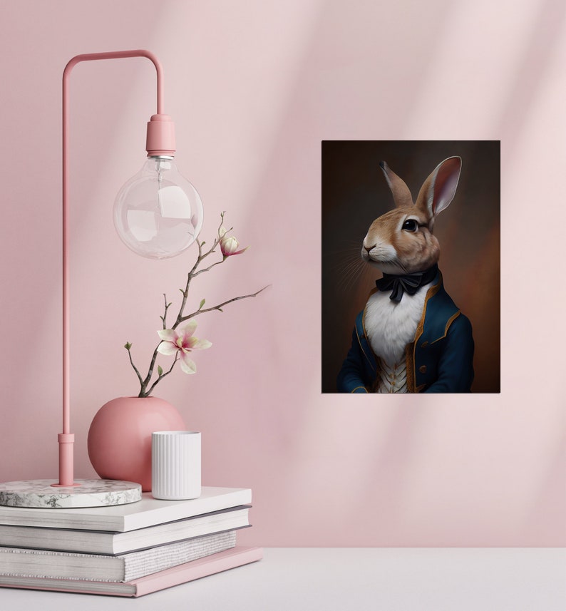 Digital Anthropomorphic Rabbit Portrait, Hare Art, Rabbit Hare Print ...
