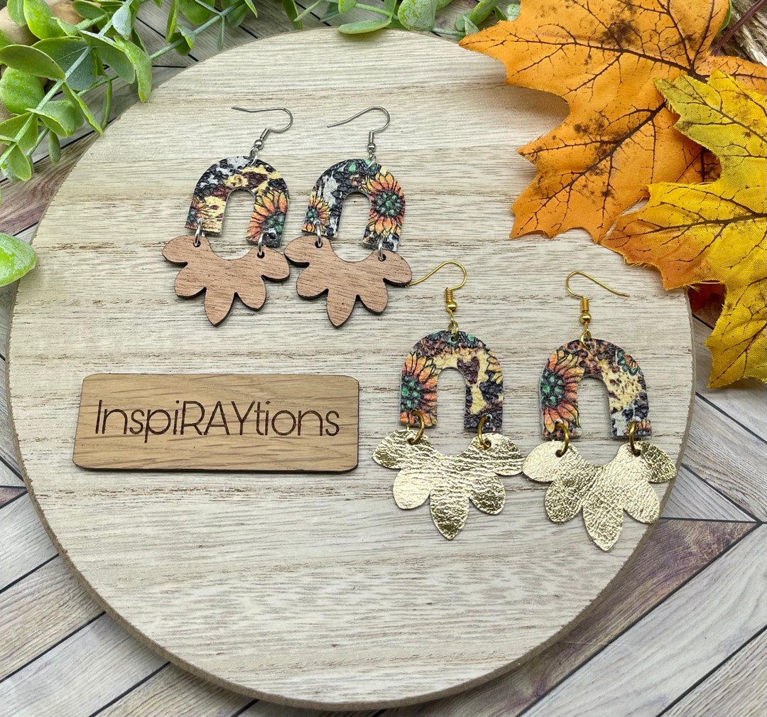 Sunflower Cheetah Arch Scalloped Leather Earrings 2 Options - Etsy