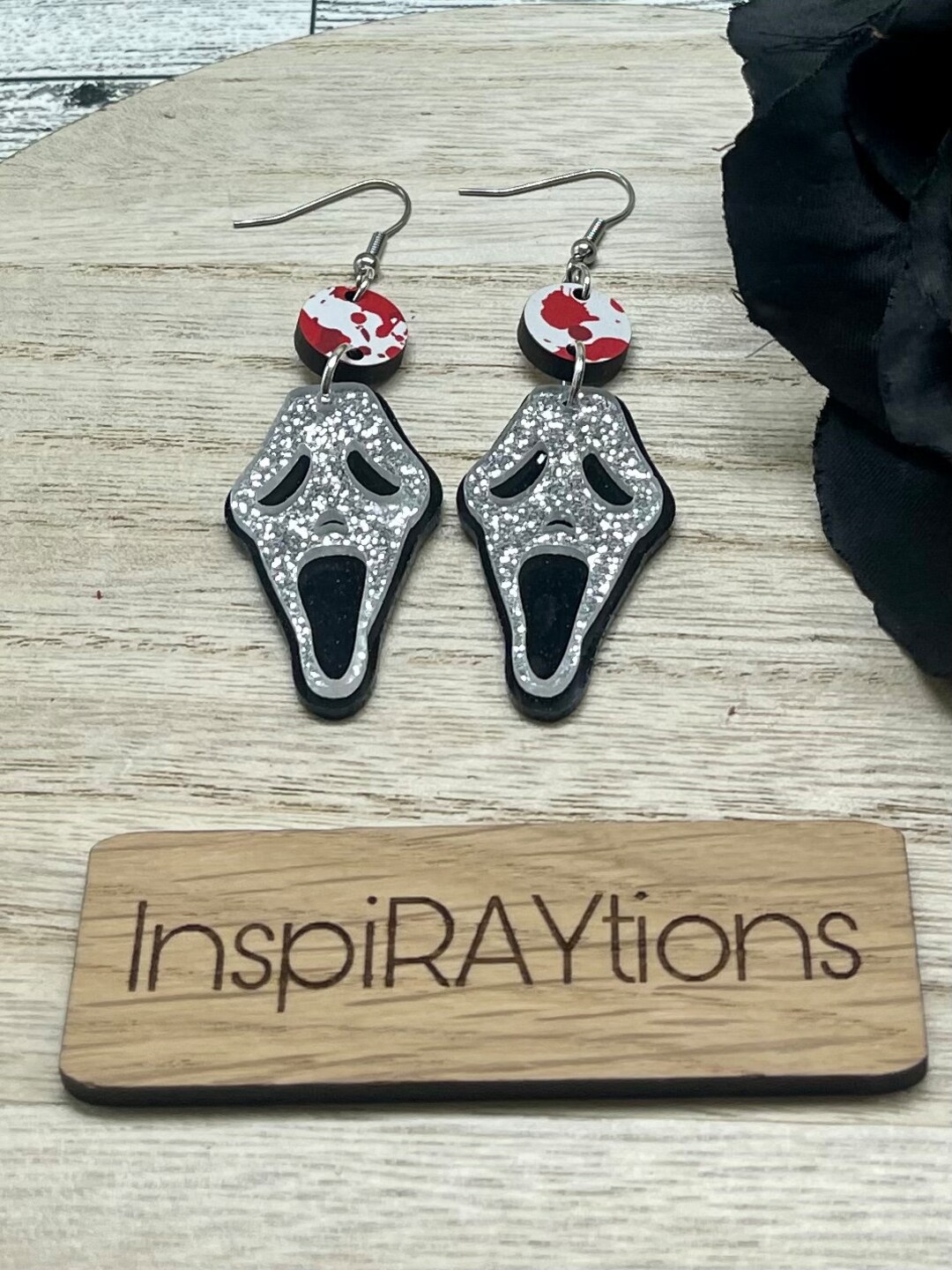 Sparkly Ghost Face Scream Mask Acrylic Earrings With Blood - Etsy