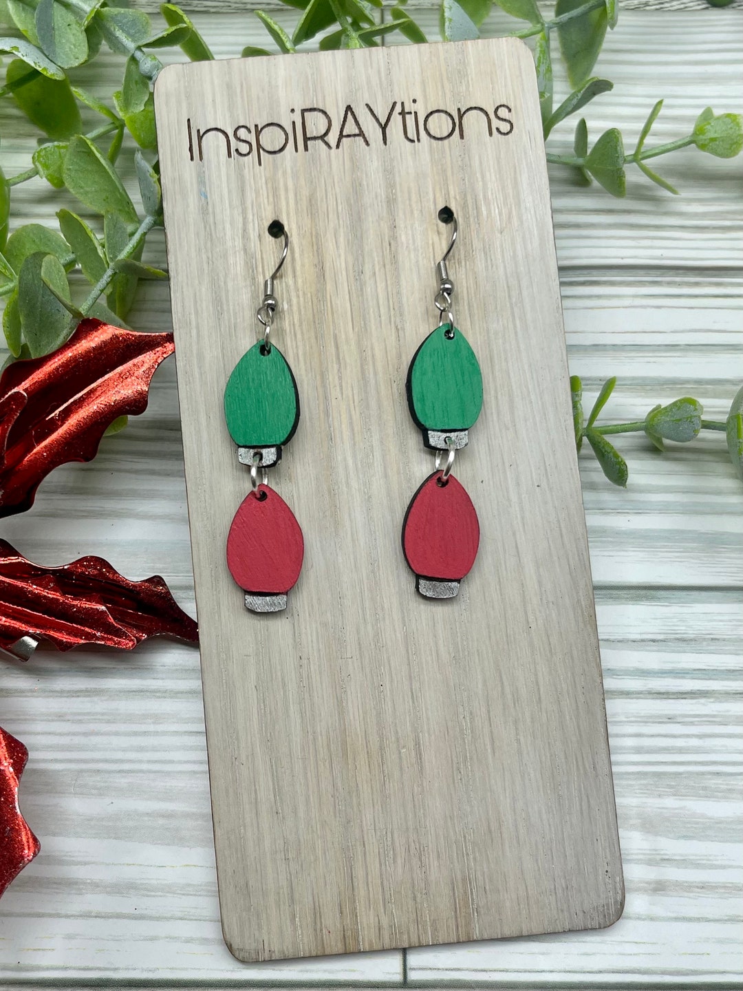Hand Painted Red and Green Light Bulb Dangle Christmas - Etsy