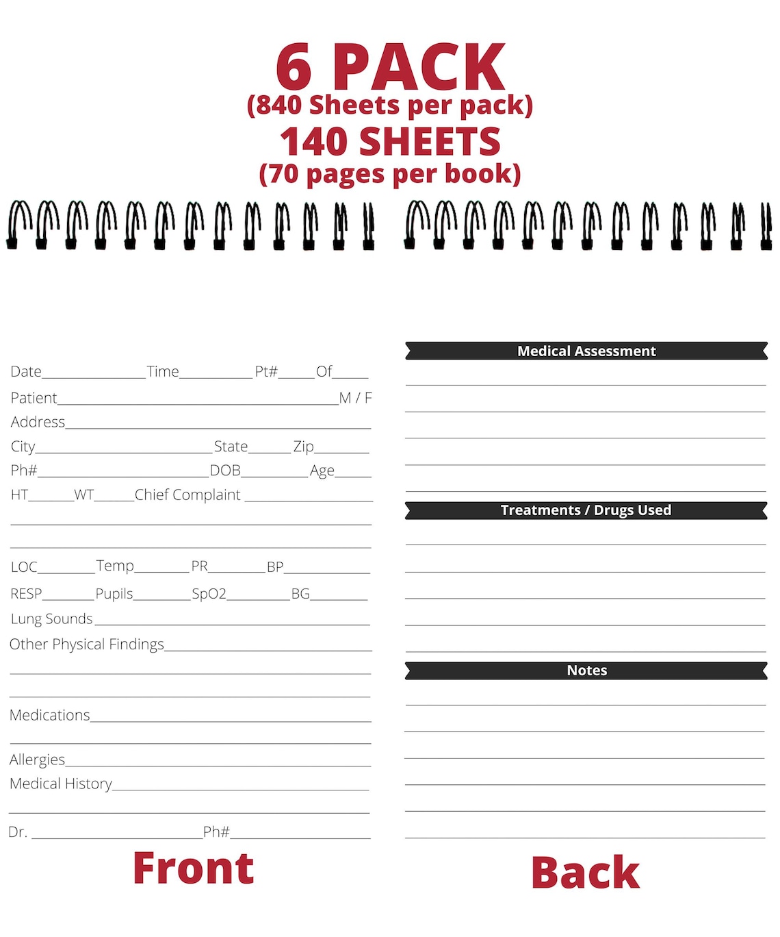 EMT Vital Statistics Notepad - 6 Pack Notebook for First Responder Note ...