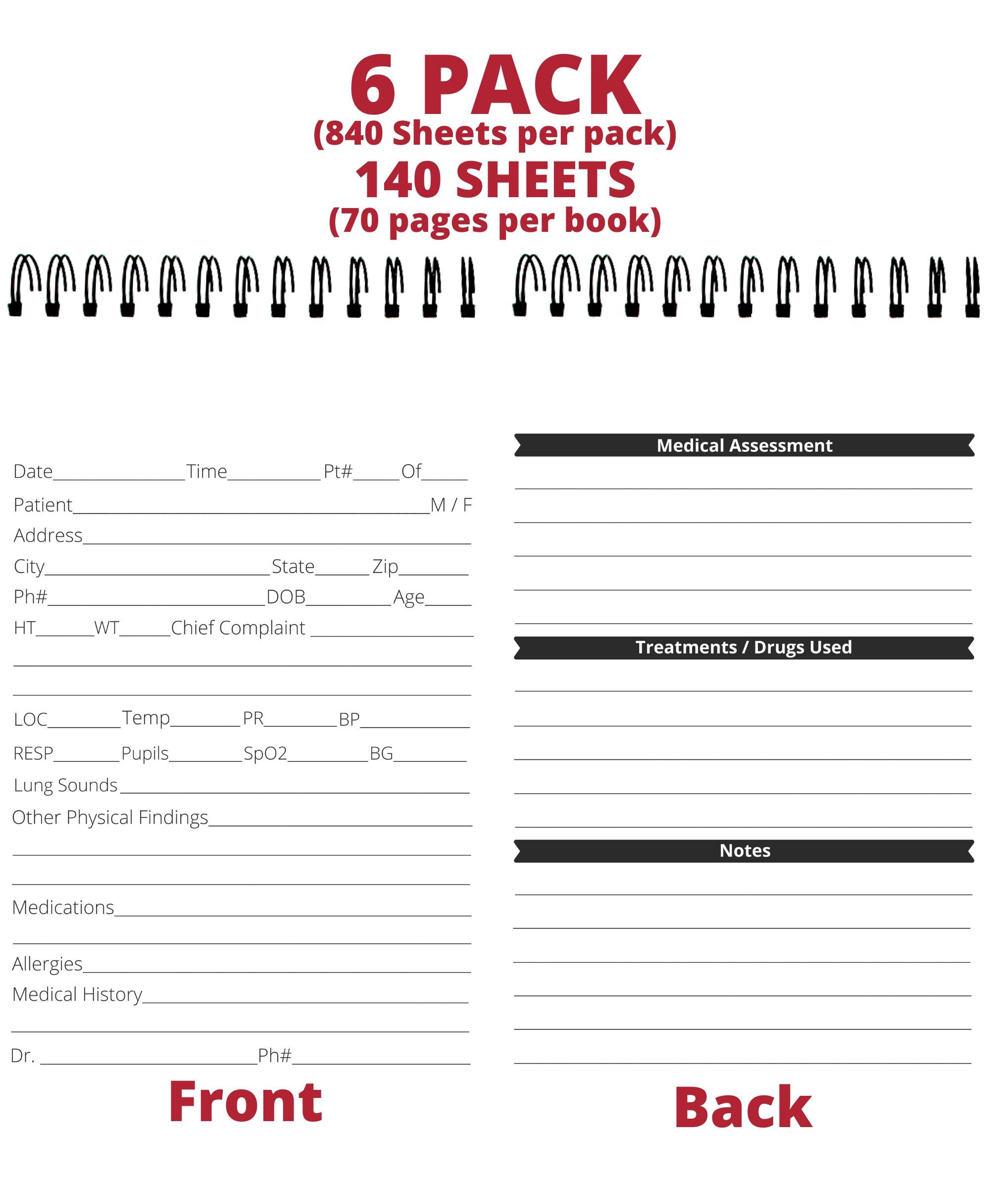 EMT Vital Statistics Notepad - 6 Pack Notebook for First Responder Note ...