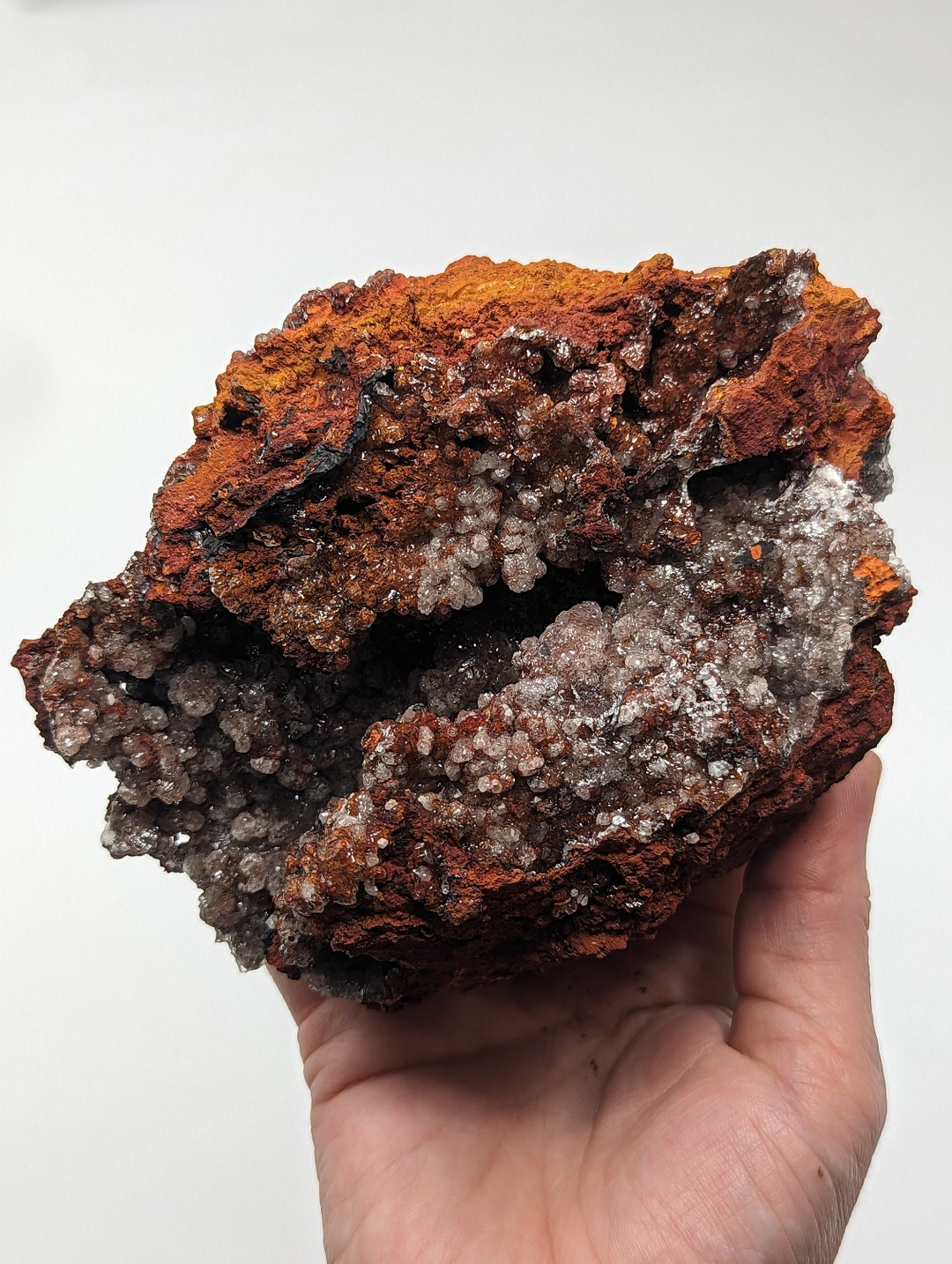 Very Glassy Calcite and Botroydal Goethite on Red Hematite medium ...