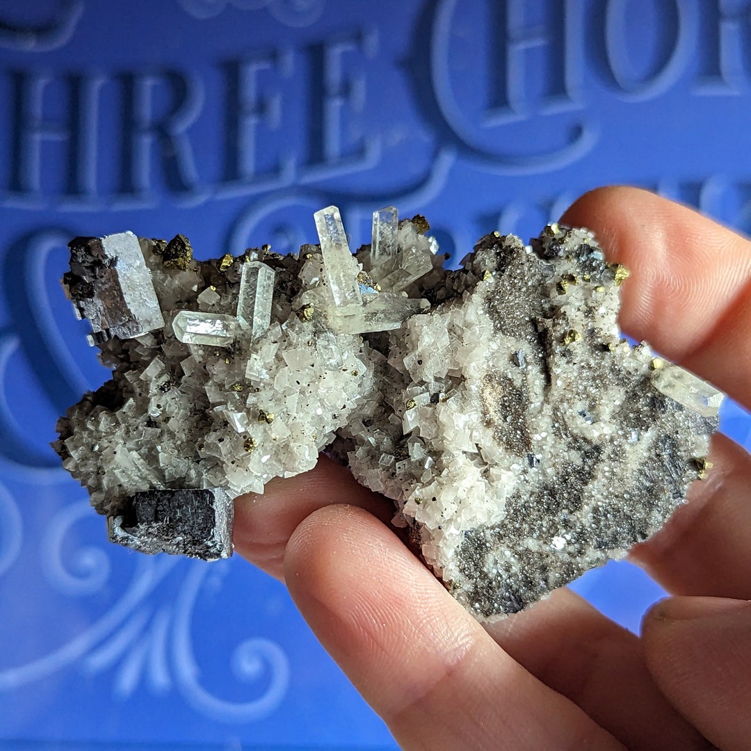 Small Nailhead Calcites, Etched Galena, Dolomites and Marcasite on a ...