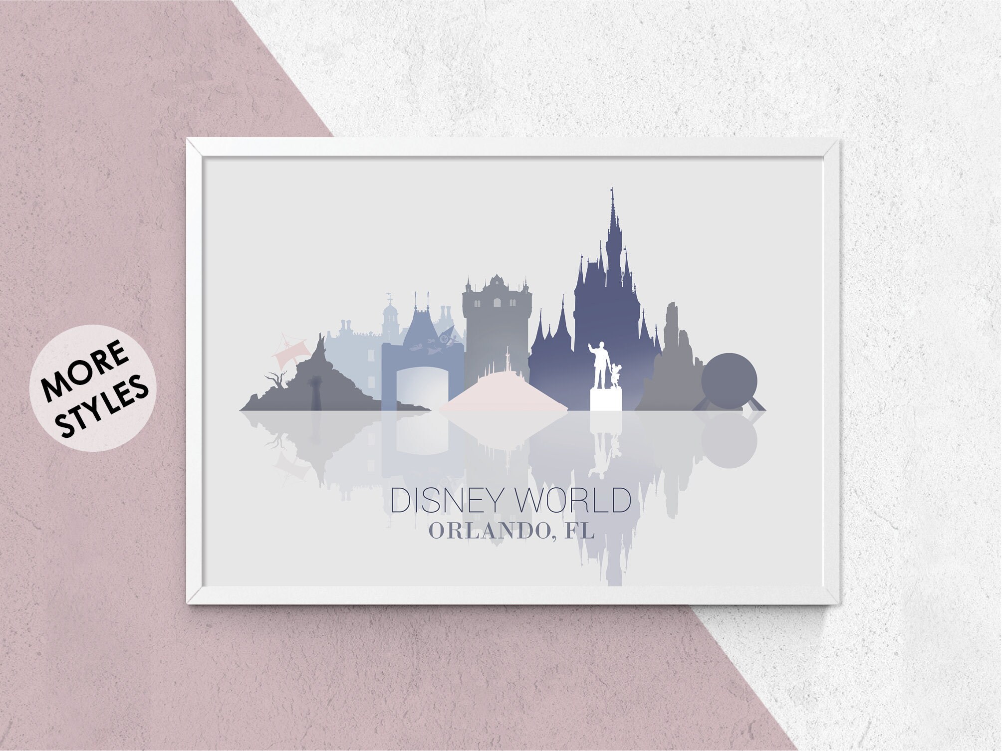 Disney World Orlando Skyline Print in Blue/grey Disney | Etsy