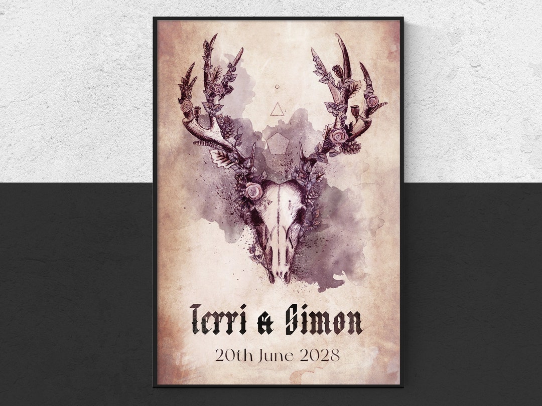 Personalised Gothic Anniversary Print | Woodland Stag in Natural ...