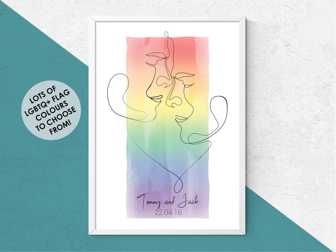Personalised Gay Line Art Print LGBTQ Pride Custom Anniversary Print ...