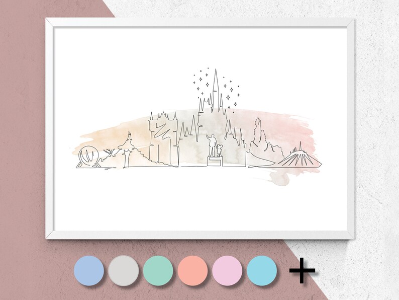Disney World Orlando Watercolour Print Disney Line Art - Etsy