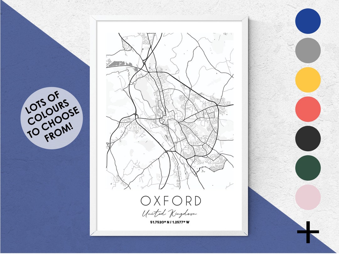 Oxford Map UK City Map Print, Oxford Poster, Oxford Art, Colour Map ...