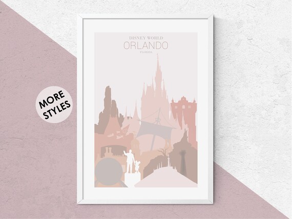 Disney World Orlando Skyline Print en tonos neutros Disney - Etsy España
