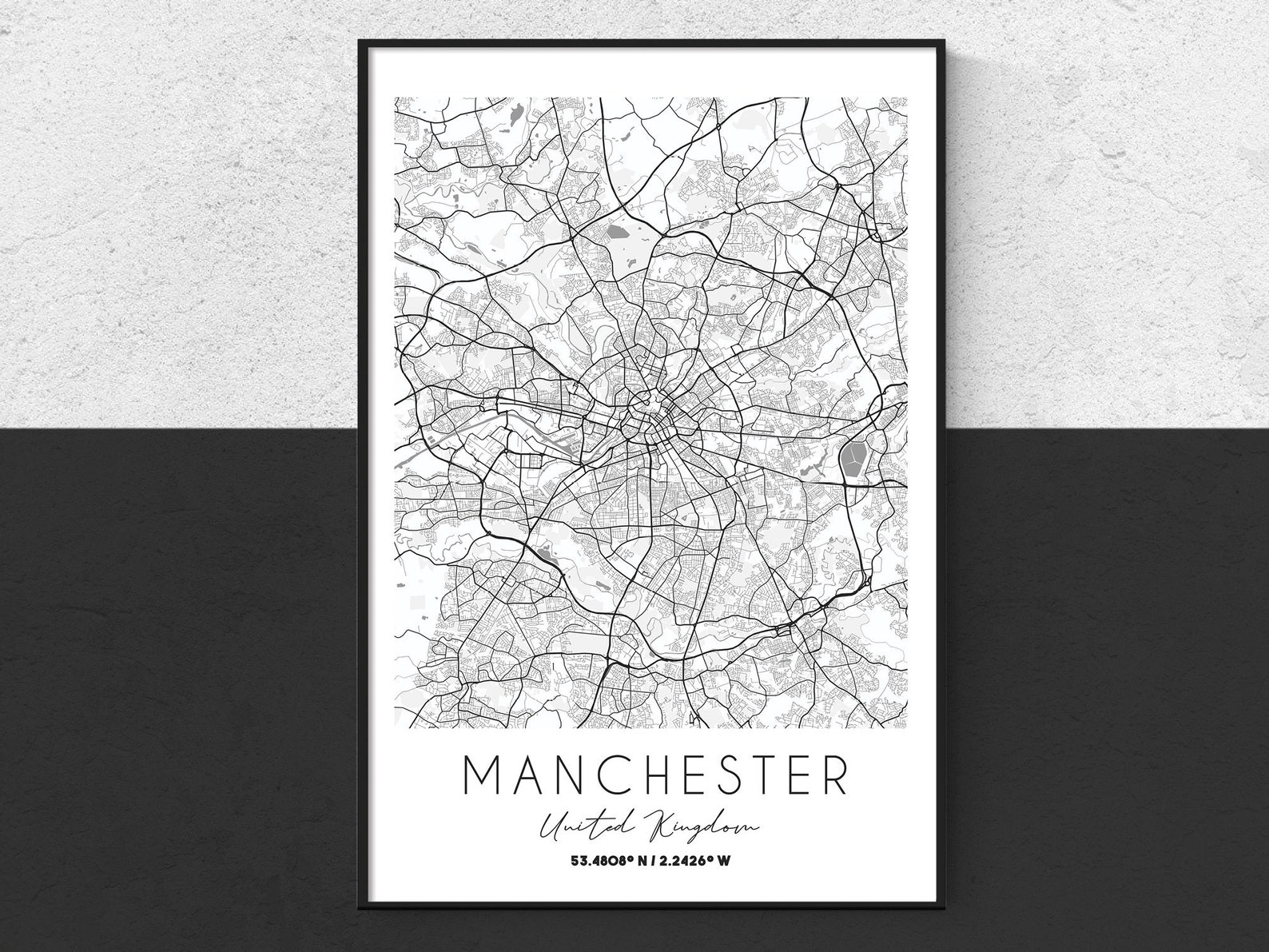 Manchester Map City Map Print Black and White Prints | Etsy