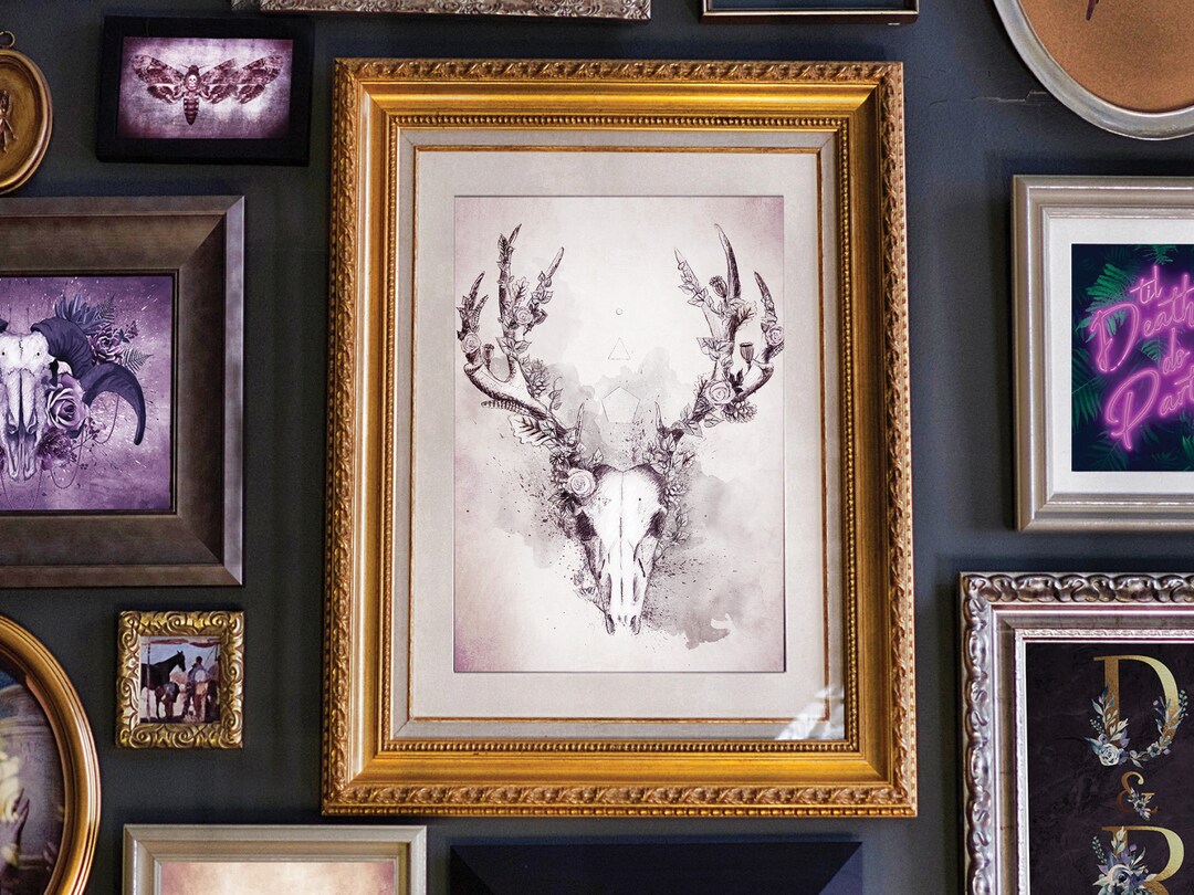 Woodland Stag in Grey Gothic Wall Art. Gothic Prints, Goth Art, Macabre ...