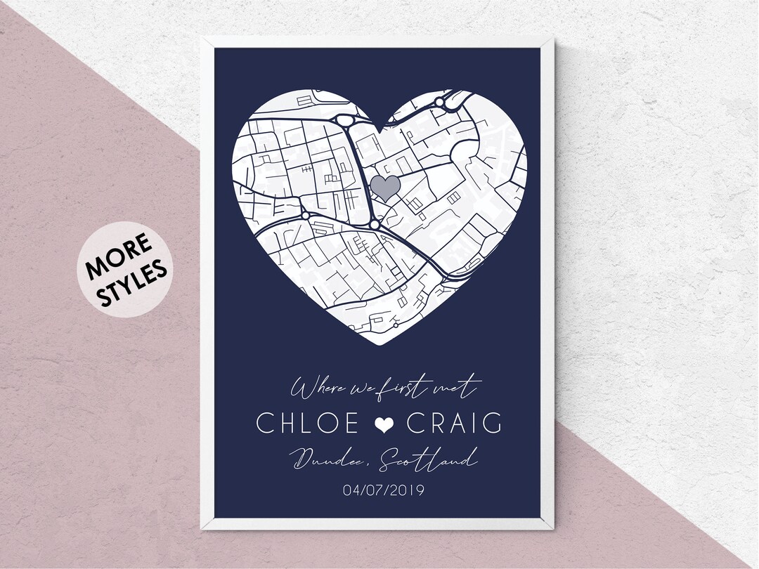 Personalised Where We First Met - Engagement Map || Anniversary Print ...