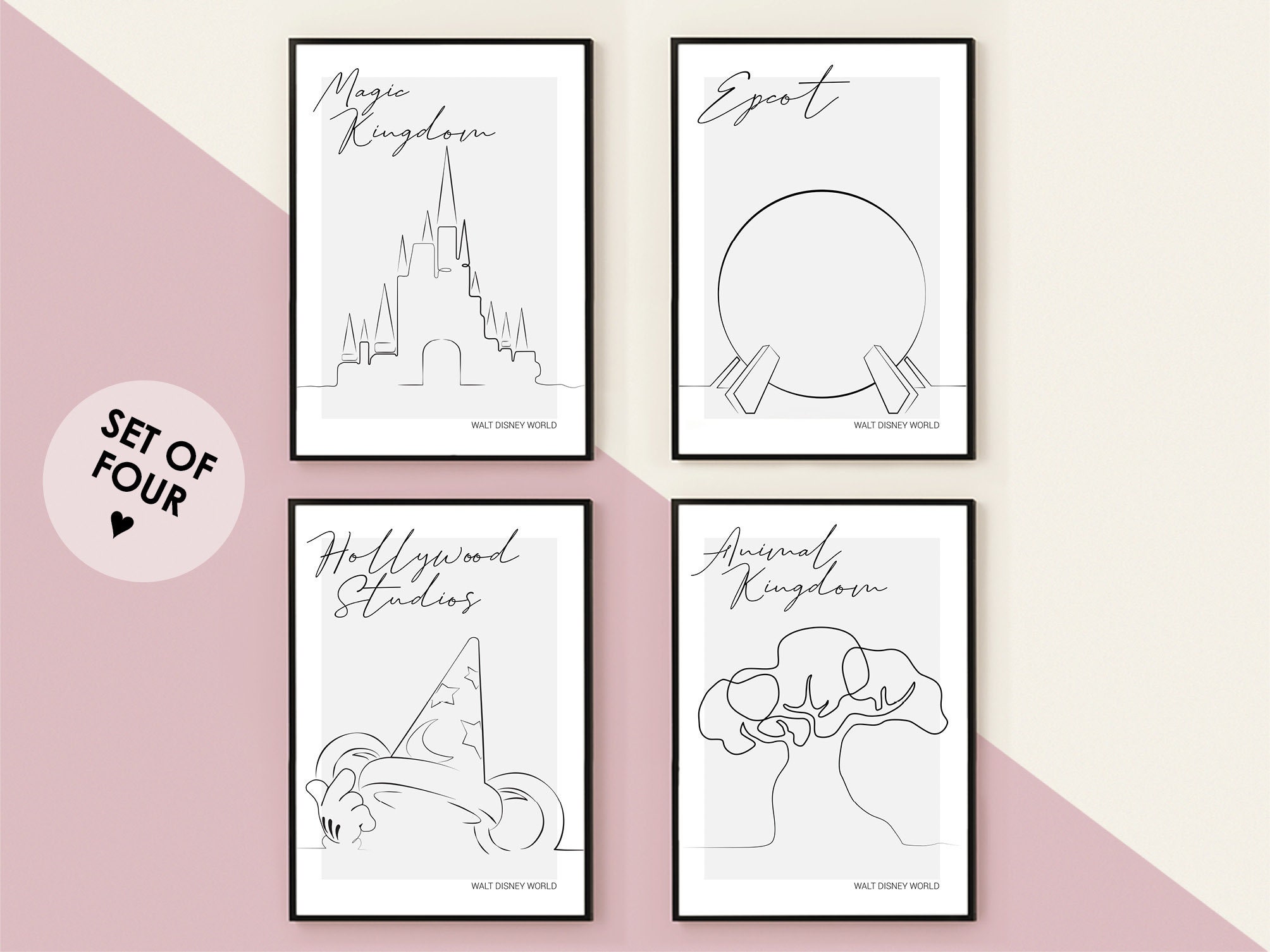 Set of 4 Disney Prints Disney Four Parks // Walt Disney | Etsy