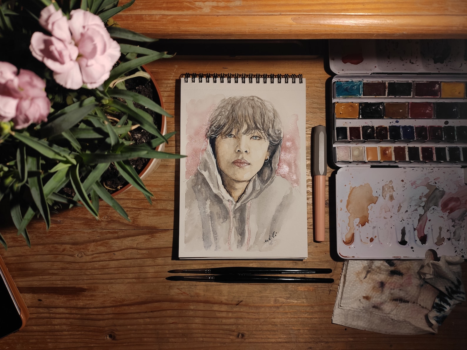 Portrait of Kim Taehyung V of BTS Watercolor Fanart - Etsy