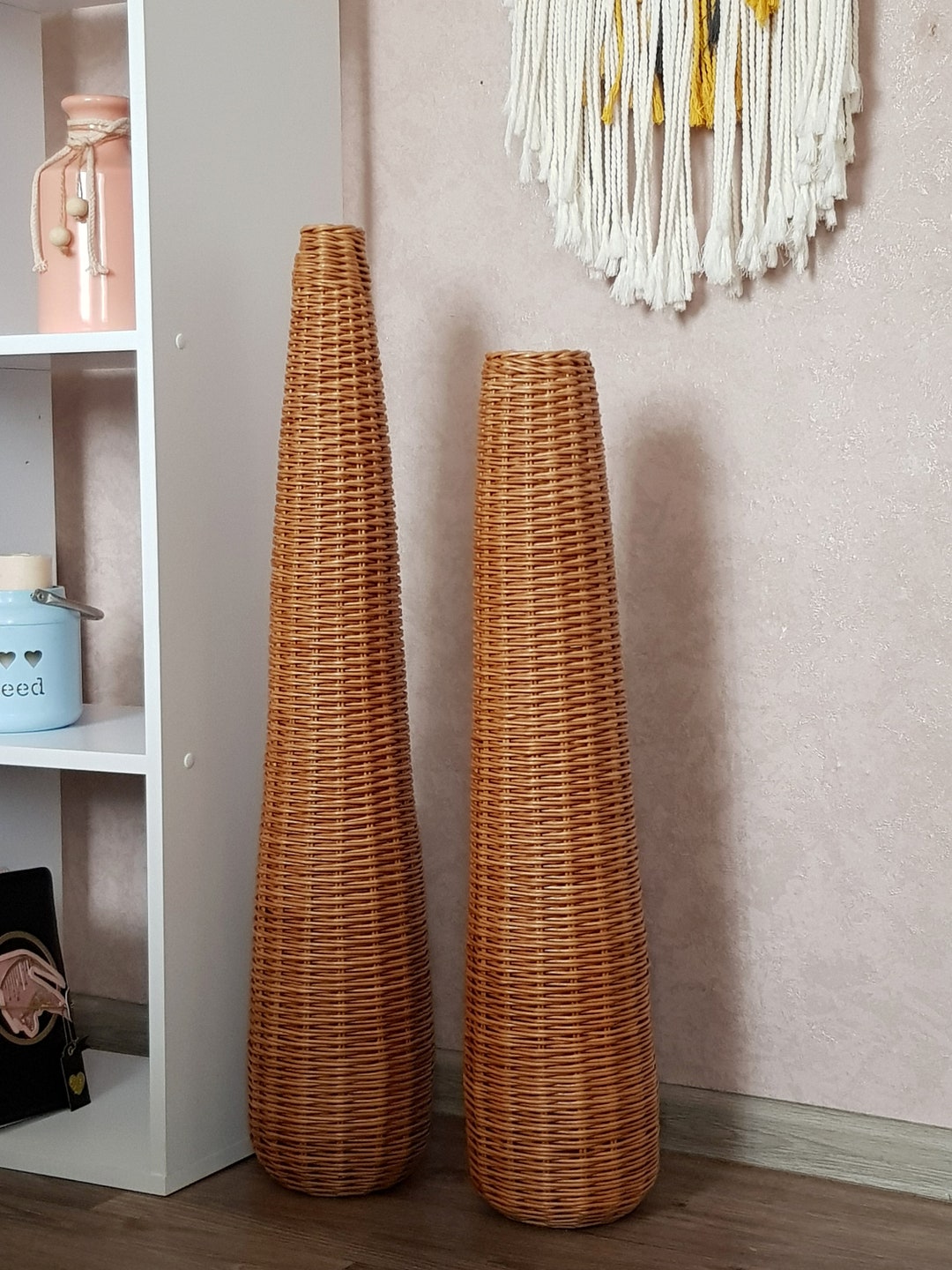 Wicker Decorative Vase, Floor Vase, Decorative Floor Vase, Home Decor, Wicker Vase, Handmade ...