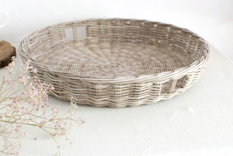 Round Wicker Tray Serving Tray Breakfast Tray Handmade - Etsy