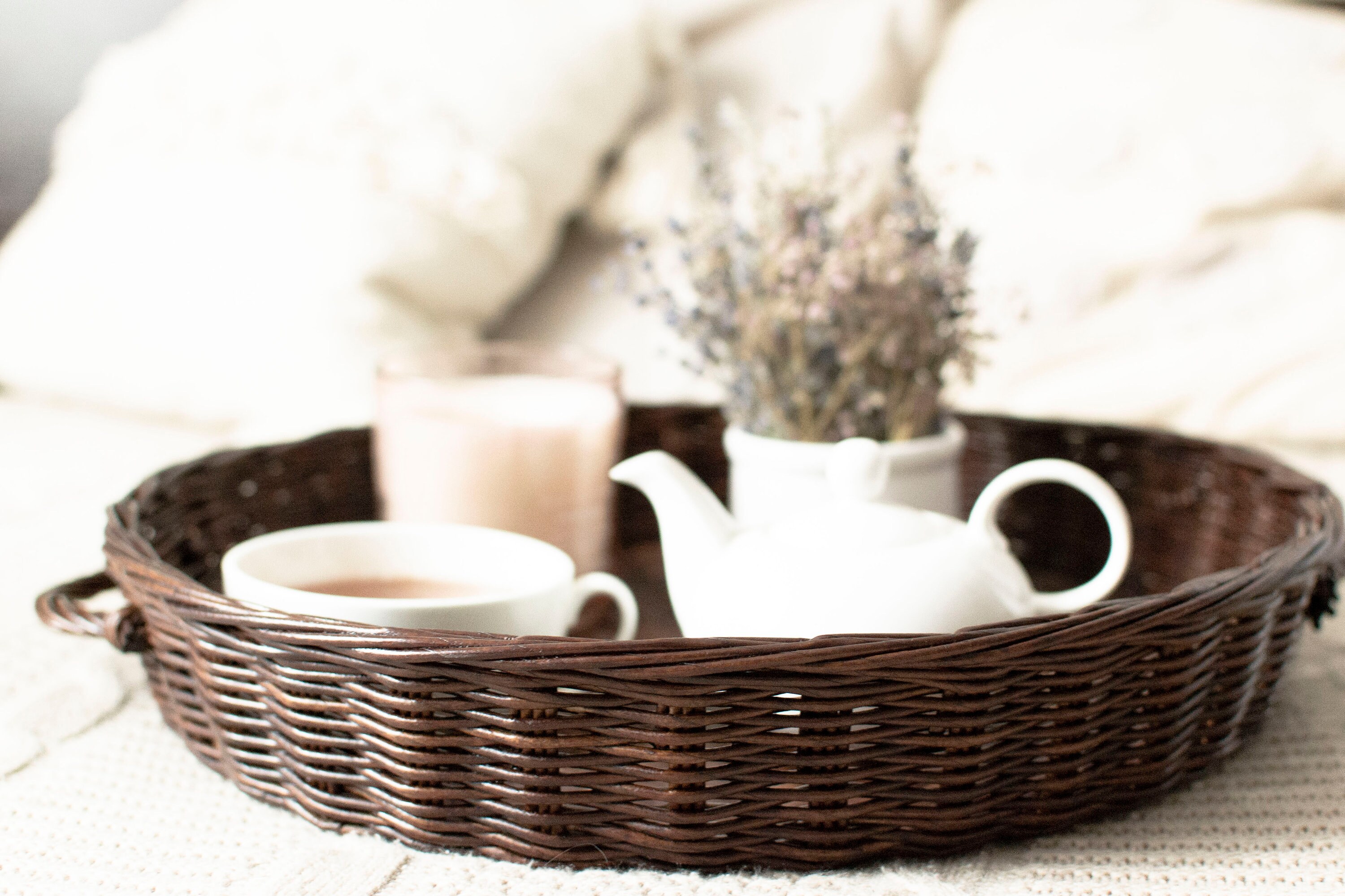Round Wicker Tray, Serving Tray, Breakfast Tray, Handmade Tray, Kitchen ...