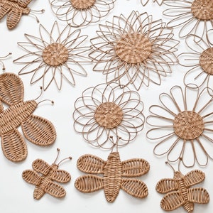 Wicker Flowers and Butterflies Wall Decor, Boho Wall Decor, Nursery ...