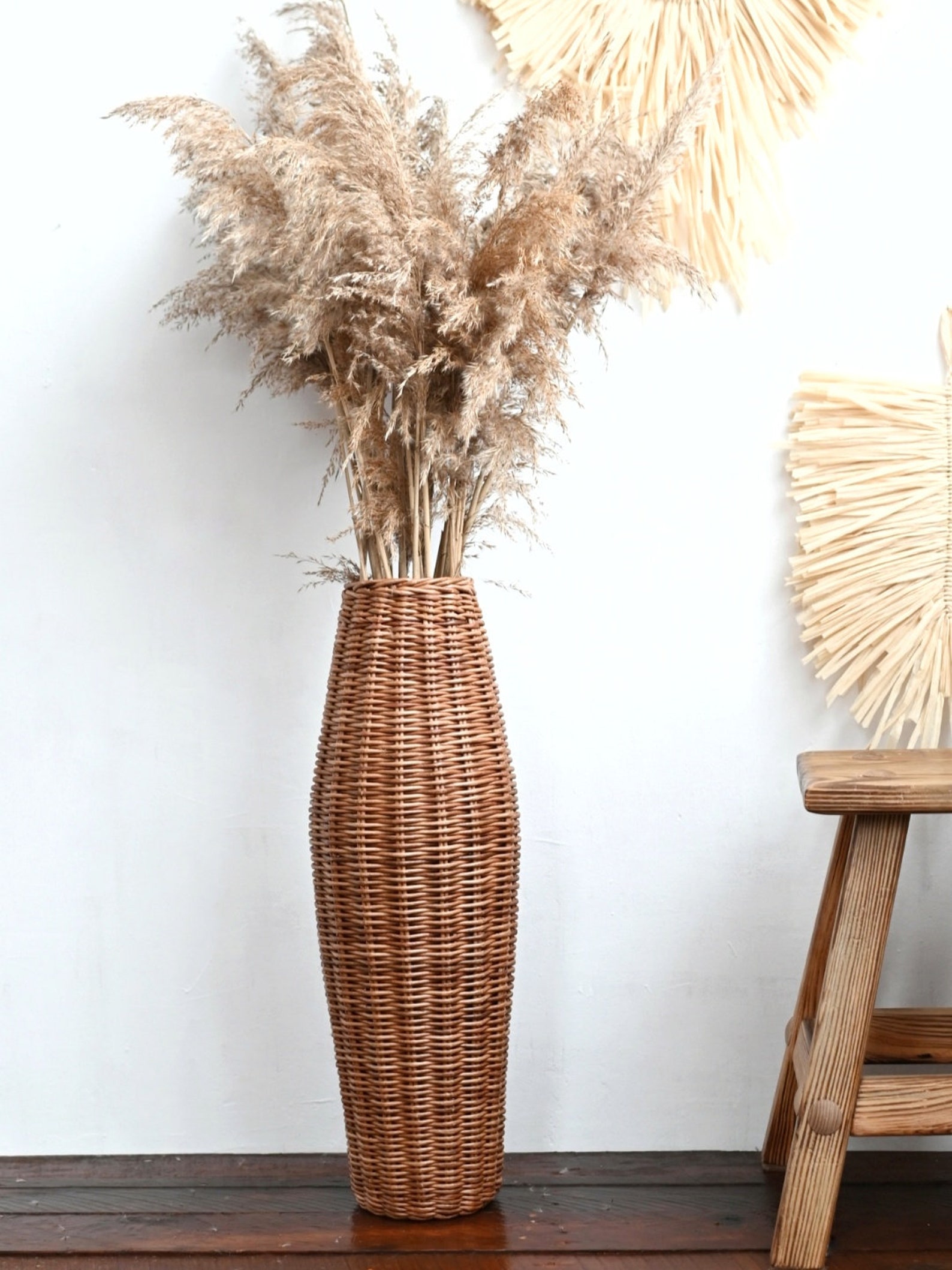 Tall Wicker Floor Vase: Boho Pampas Grass Decor (20.86") - Etsy