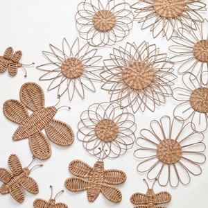 Wicker Flowers and Butterflies Wall Decor, Boho Wall Decor, Nursery ...