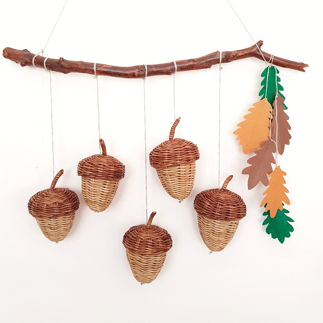Wall Hanging Acorns Wicker Acorns Nursery Wall Hanging Kids Wall Mobile ...