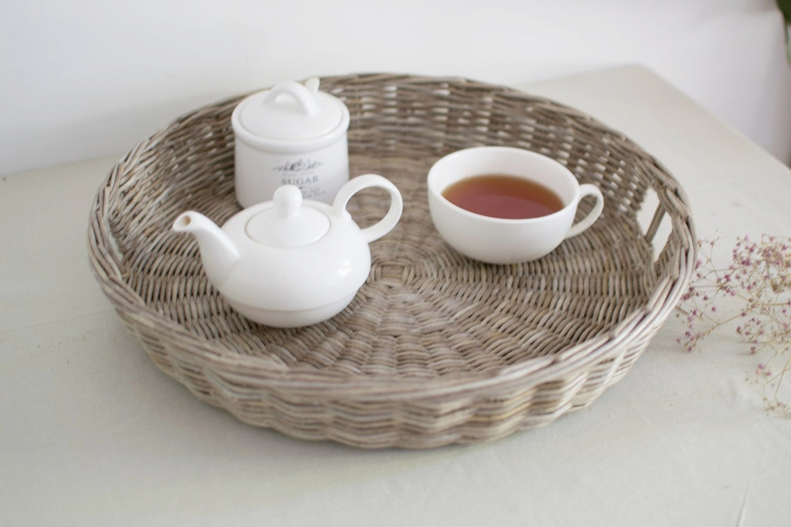 Round Wicker Tray Serving Tray Breakfast Tray Handmade - Etsy