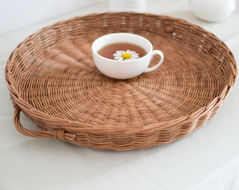 Round Wicker Tray, Serving Tray, Breakfast Tray, Handmade Tray, Kitchen ...