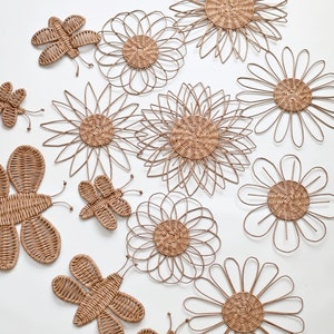 Wicker Flowers and Butterflies Wall Decor, Boho Wall Decor, Nursery ...