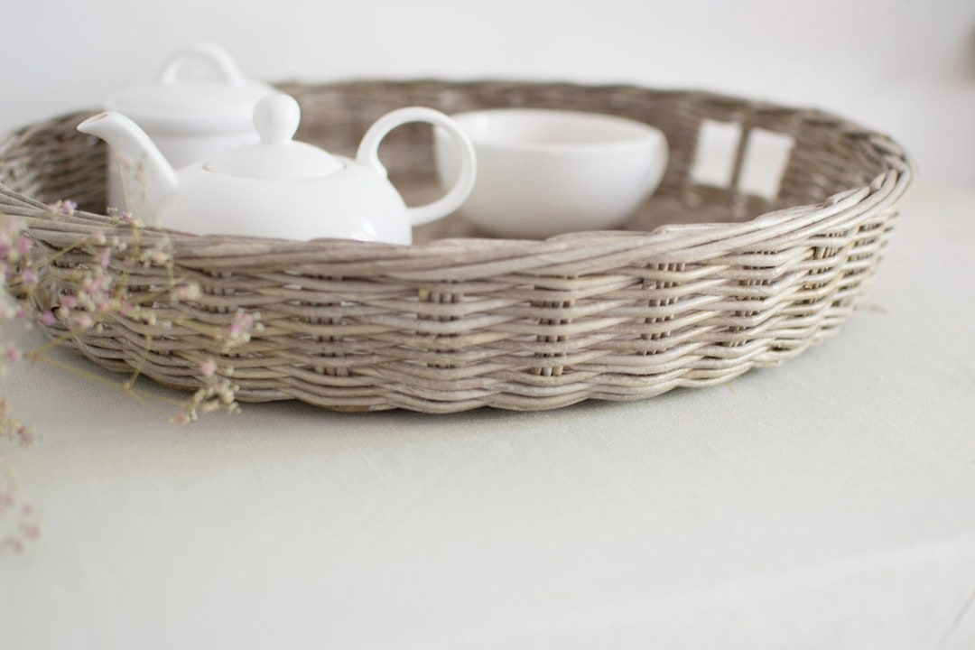 Round Wicker Tray Serving Tray Breakfast Tray Handmade - Etsy