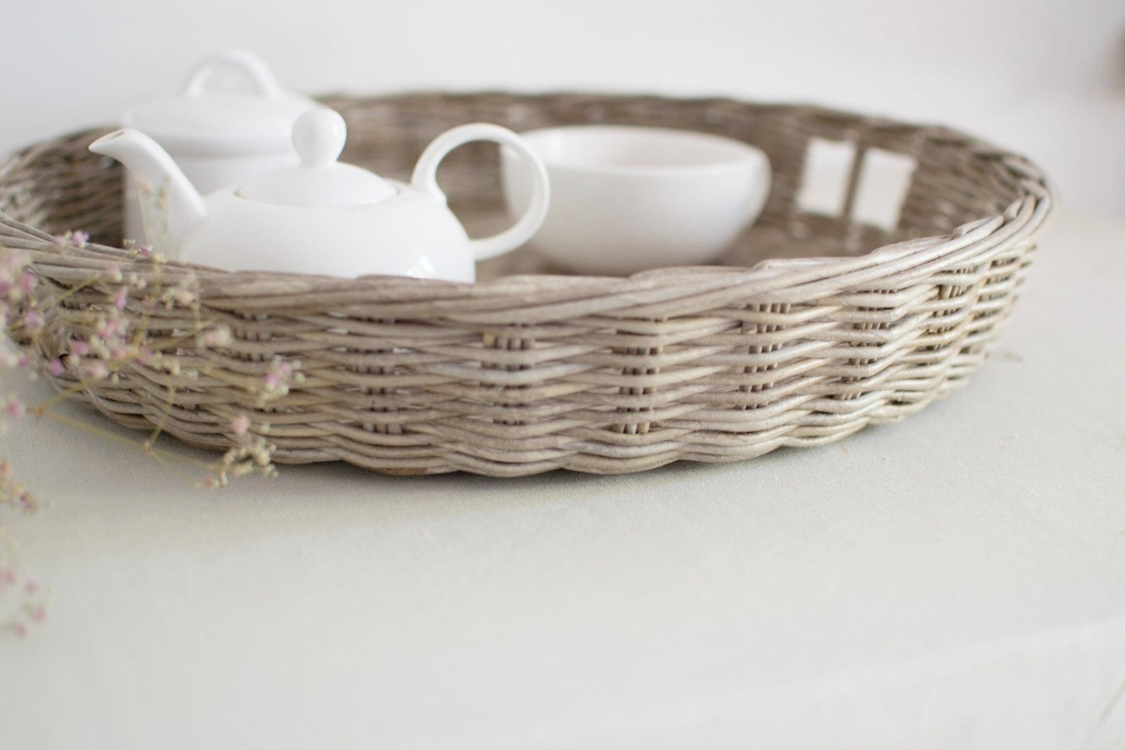 Round Wicker Tray Serving Tray Breakfast Tray Handmade - Etsy