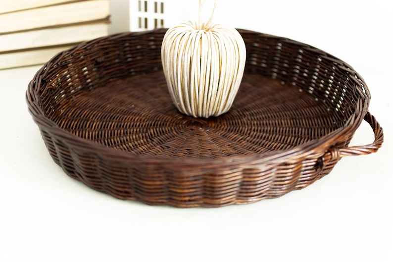 Round Wicker Tray Serving Tray Breakfast Tray Handmade - Etsy