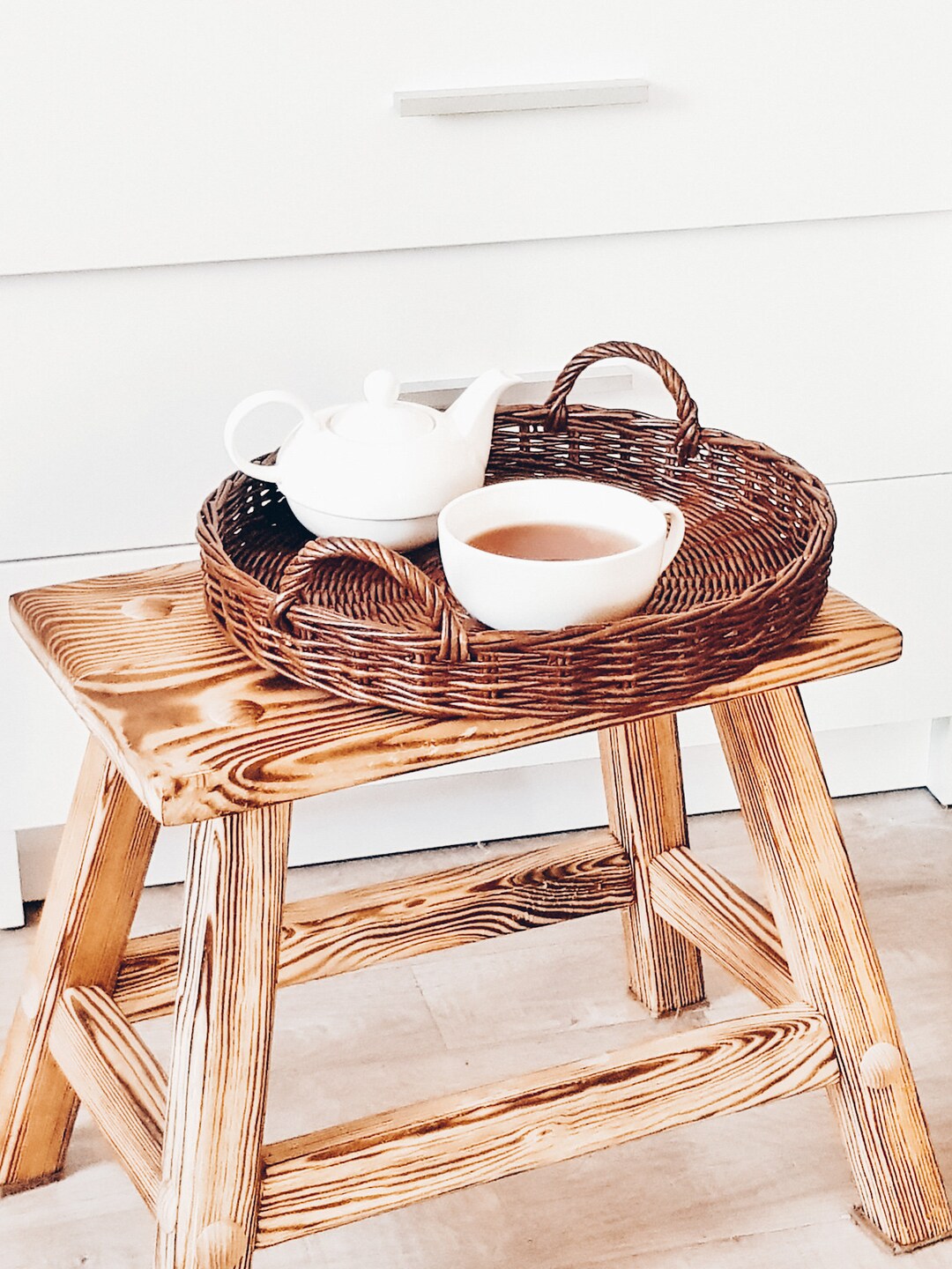 Round Wicker Tray, Serving Wicker Tray, Breakfast Tray, Handmade Wicker ...