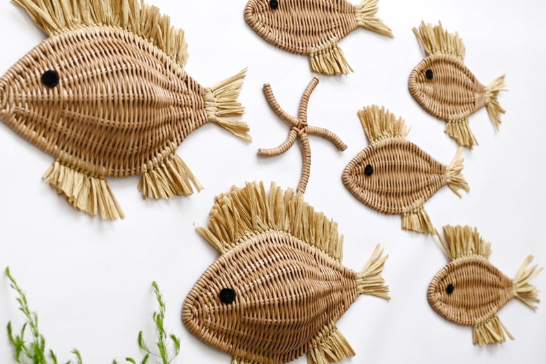 Wicker Fish Wall Decor, Coastal Nursery Wall Set, Wicker Sea Wall Decor ...