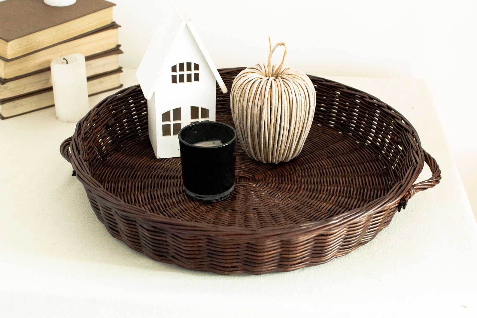 Round Wicker Tray, Serving Tray, Breakfast Tray, Handmade Tray, Kitchen ...