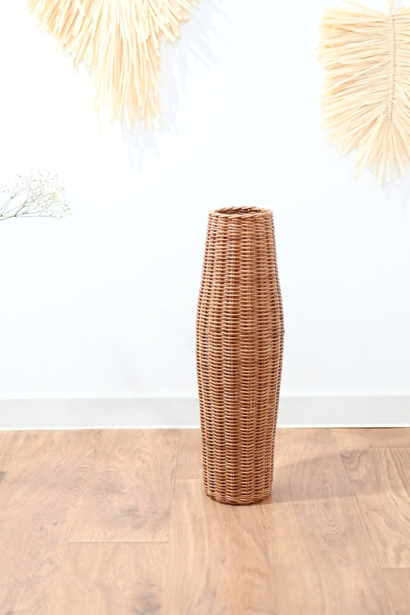 Wicker Decorative Vase, Boho Wicker Vase, Floor Vase, Decorative Floor Vase, Home Decor, Wicker ...