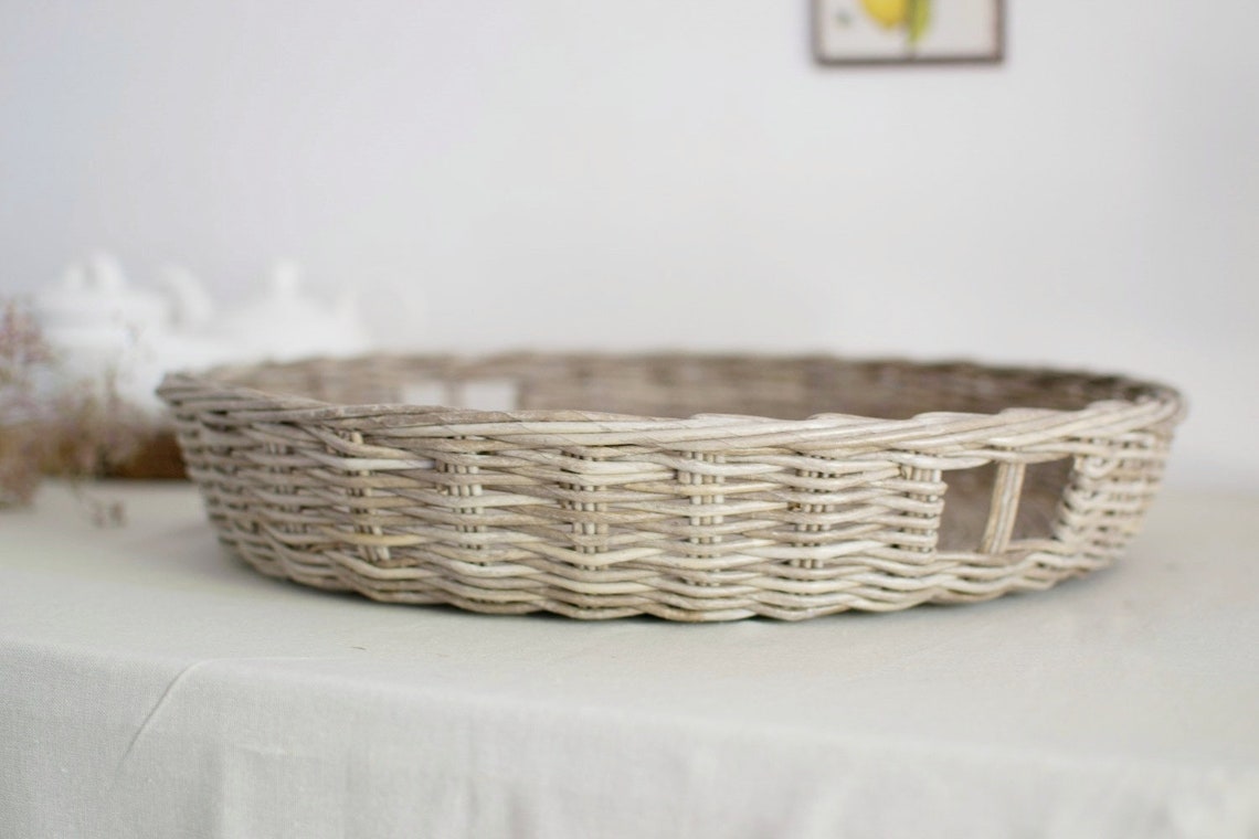 Round Wicker Tray Serving Tray Breakfast Tray Handmade - Etsy