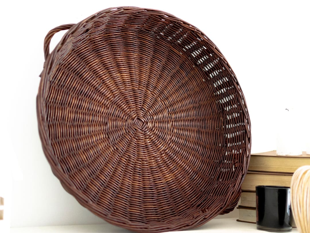 Round Wicker Tray, Serving Tray, Breakfast Tray, Handmade Tray, Kitchen ...