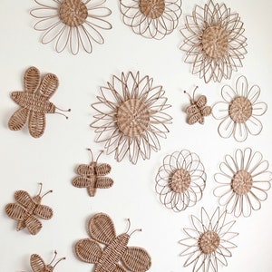 Wicker Flowers and Butterflies Wall Decor, Boho Wall Decor, Nursery ...
