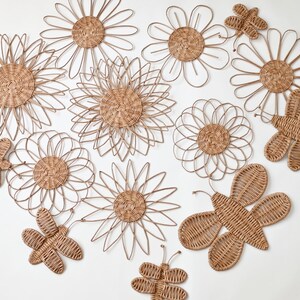 Wicker Flowers and Butterflies Wall Decor, Boho Wall Decor, Nursery ...