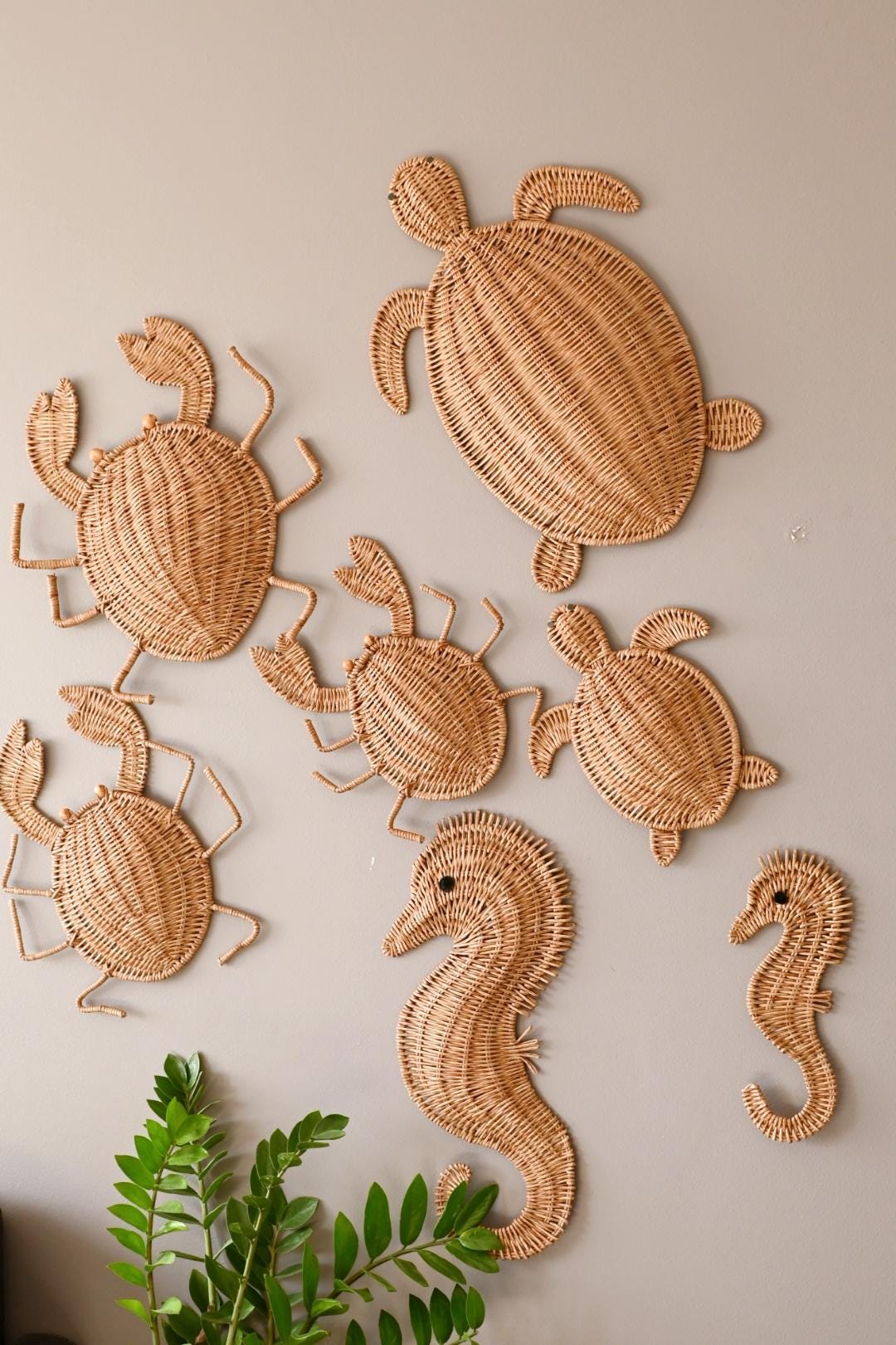 Wicker Wall Decor With Sea Creatures , Ocean-themed Nursery or Beach ...