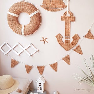Handmade Wicker Nautical Wall Decor Set: Anchor, Boat, Lifebuoy - Etsy